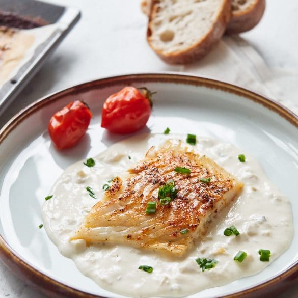 Baked Cod Fillet with Blue Cheese Sauce - Delice Recipes