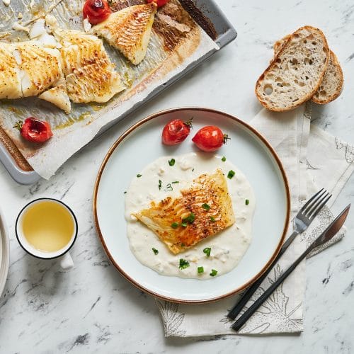 Baked Cod Fillet with Blue Cheese Sauce - Delice Recipes
