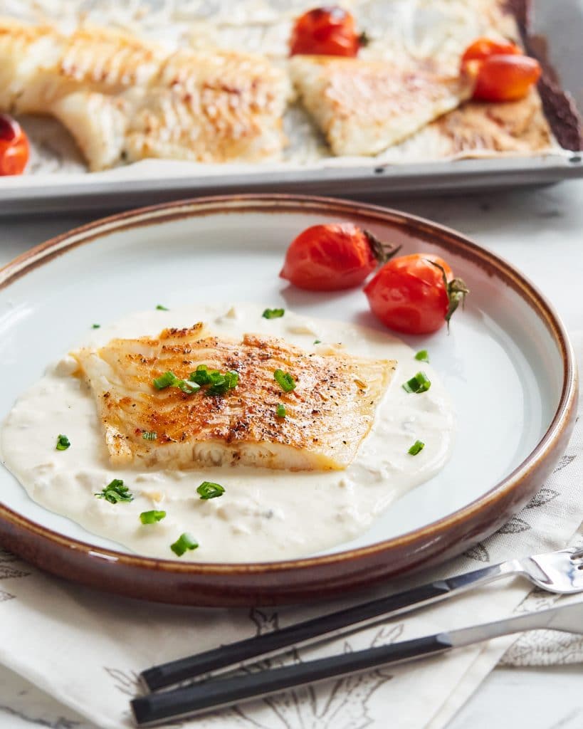 Baked Cod Fillet with Blue Cheese Sauce - Delice Recipes