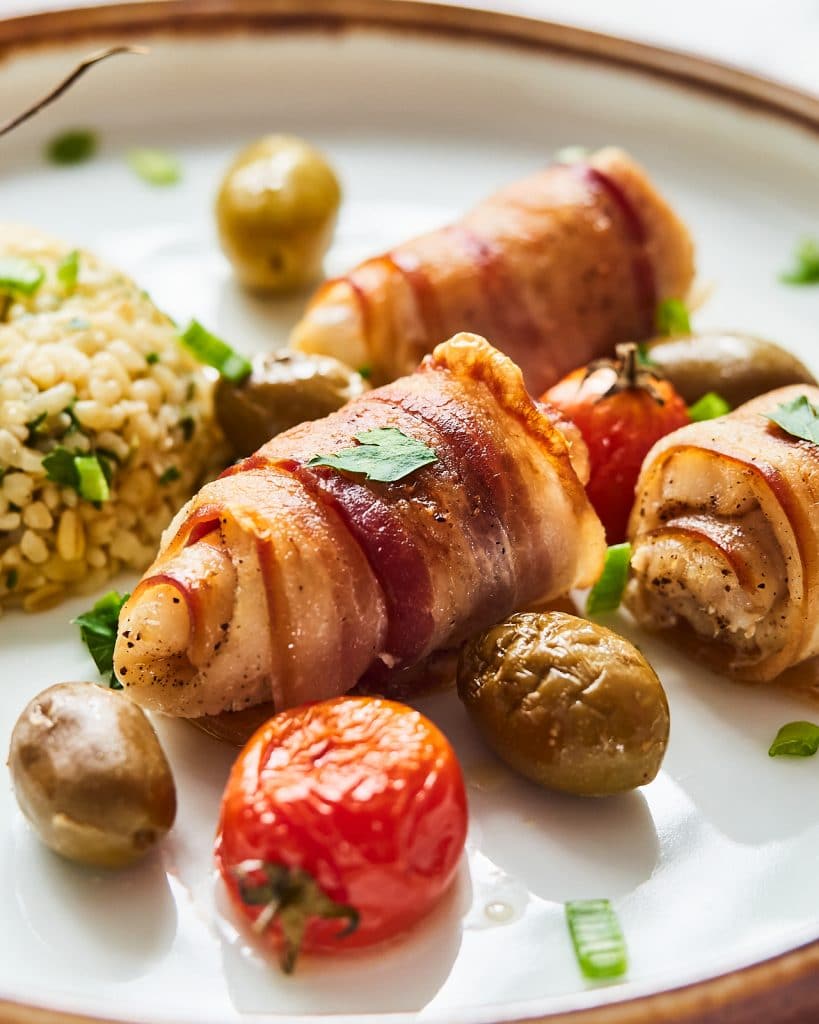 Cod & Bacon Wraps with Olives & Tomatoes - Delice Recipes