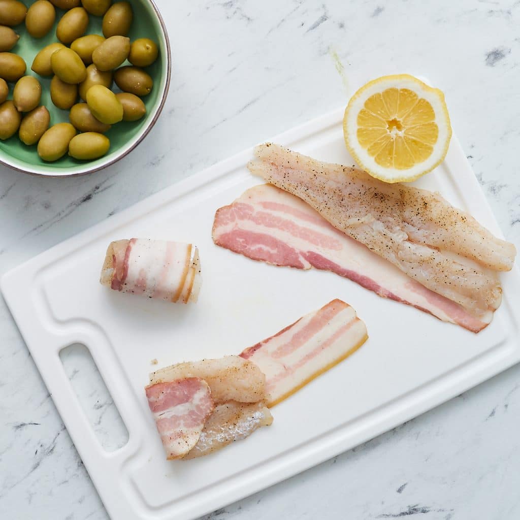 Cod & Bacon Wraps with Olives & Tomatoes - Delice Recipes