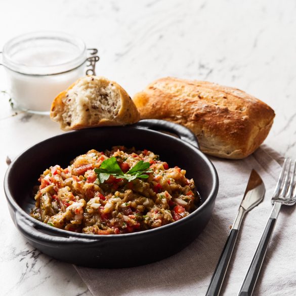 Roasted Eggplant Puree with Fresh Veggies - Delice Recipes